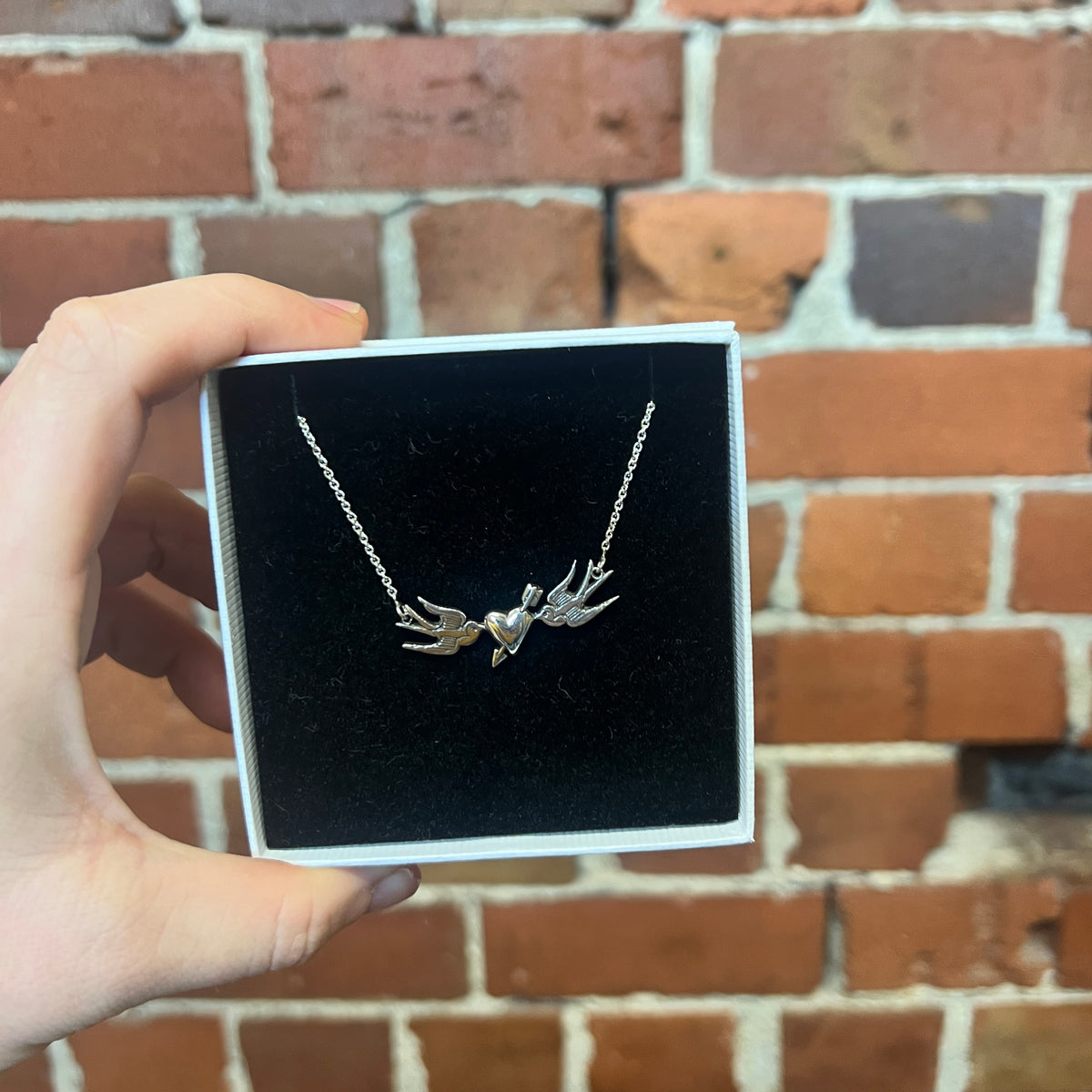 WILLIAM GRIFFITHS Sterling Silver Heart and Swallow necklace ...